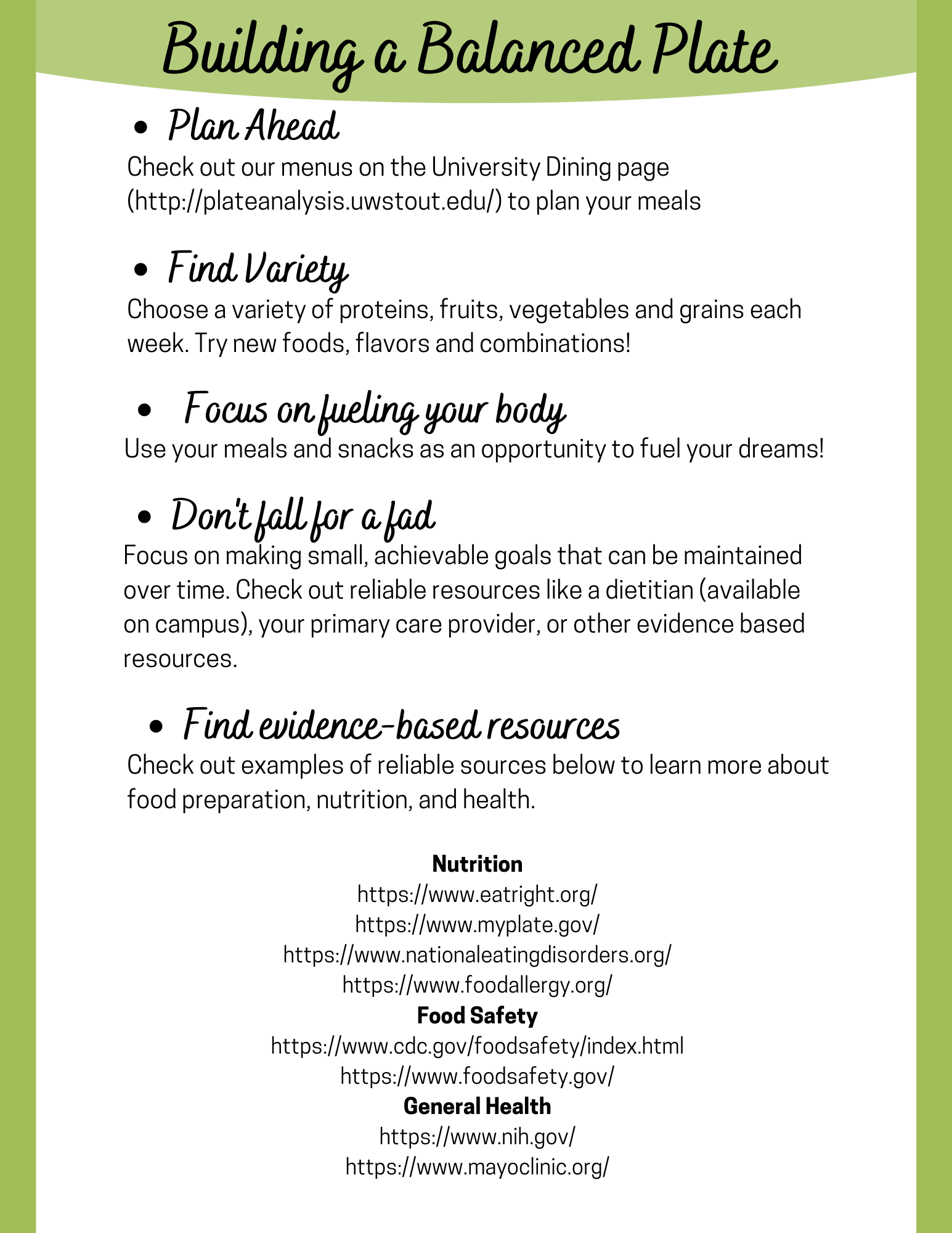 Build Balanced Plates | University of Wisconsin - Stout